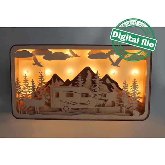 DXF SVG Files for Laser Shadow Box Travel Trailer Deer - Etsy