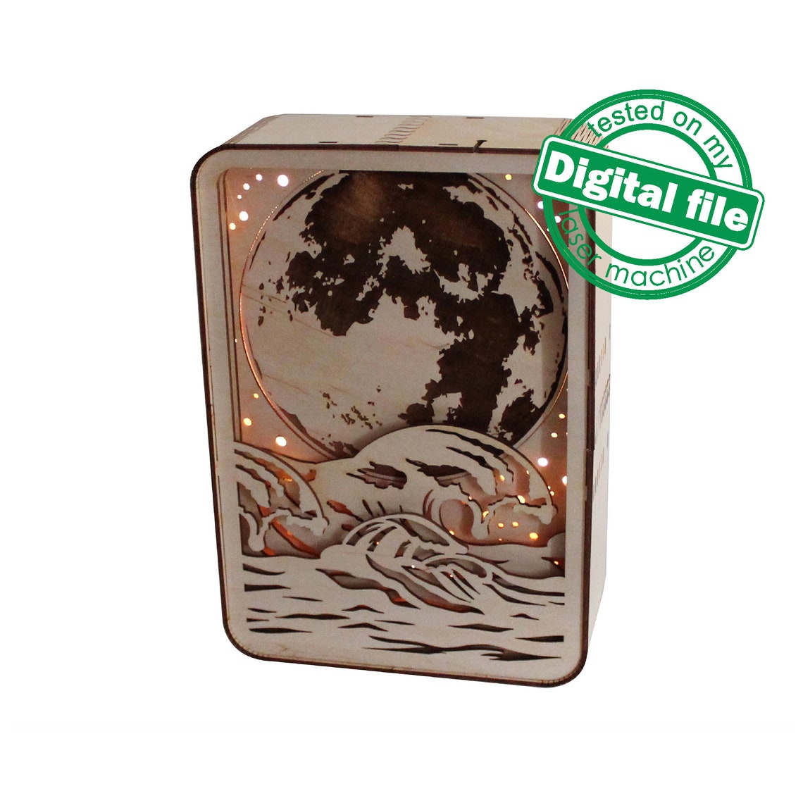DXF SVG Files for Light Box Waves Engraved Moon Glowing - Etsy