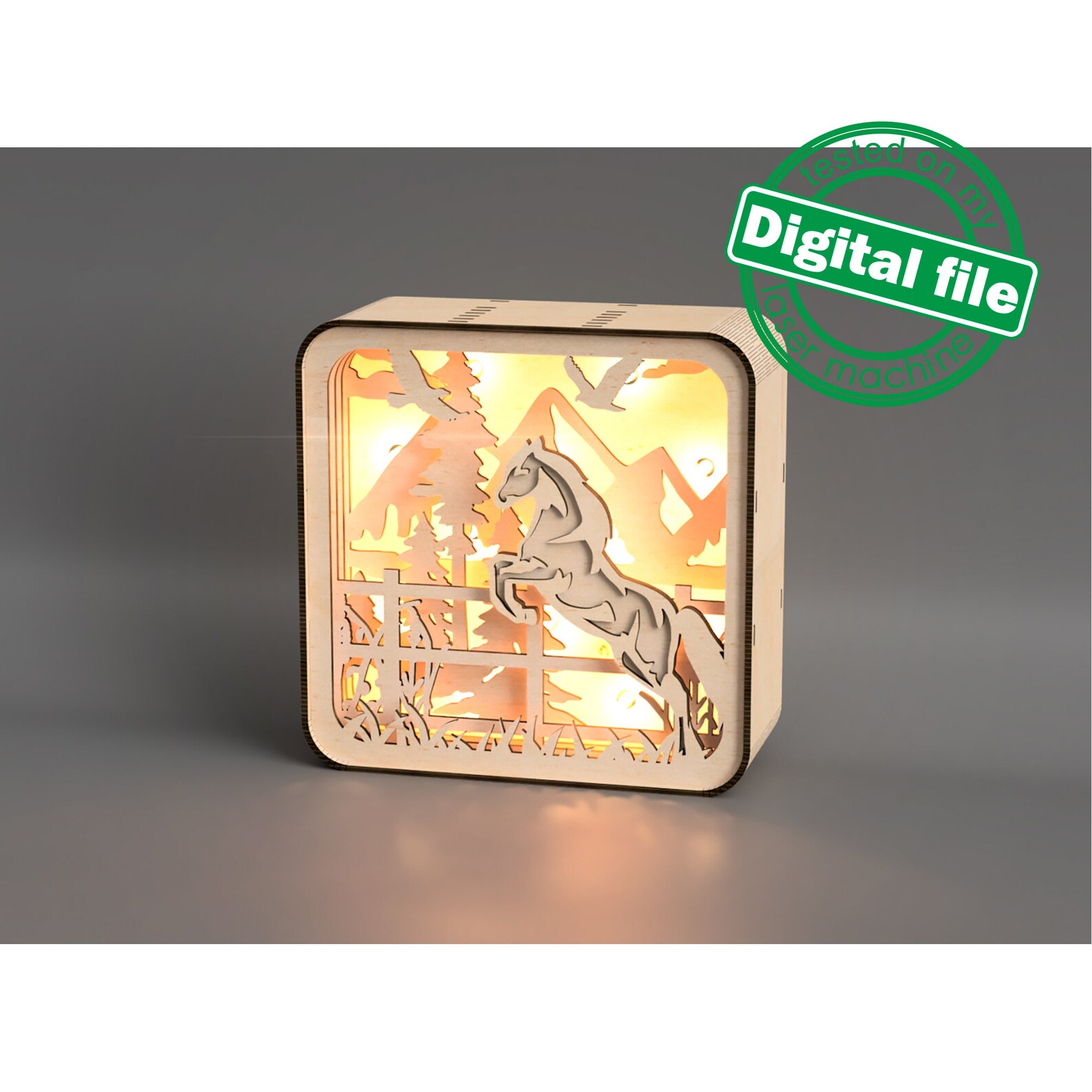 DXF, SVG Files for Laser Light Box Horse and Mountains, Shadowbox ...