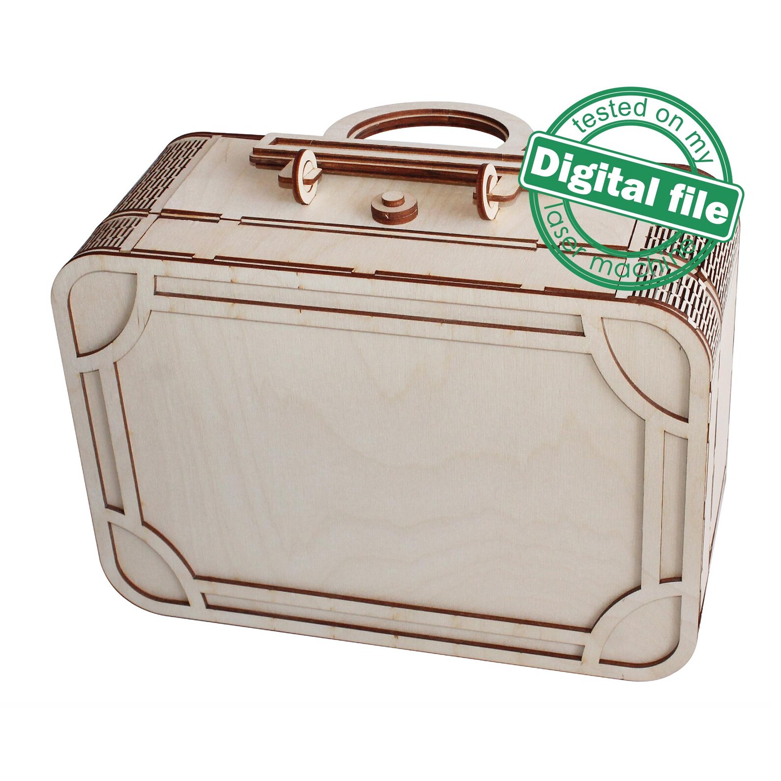 Laser Cut Wooden Suitcase Box Template: Rotating Lock Design (digital ...