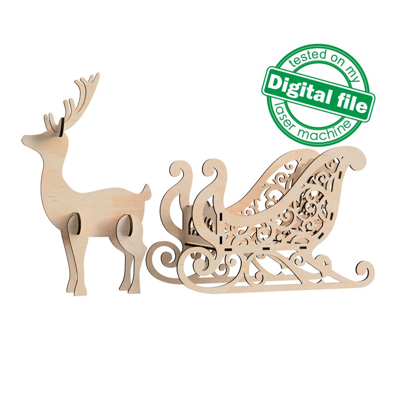 DXF, SVG Files for Laser Christmas Sleigh and Reindeer, Mantel Decor ...