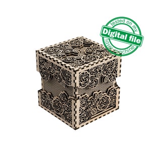 DXF, archivos SVG para láser Caja grande multicapa Rosas, hada, caja ...