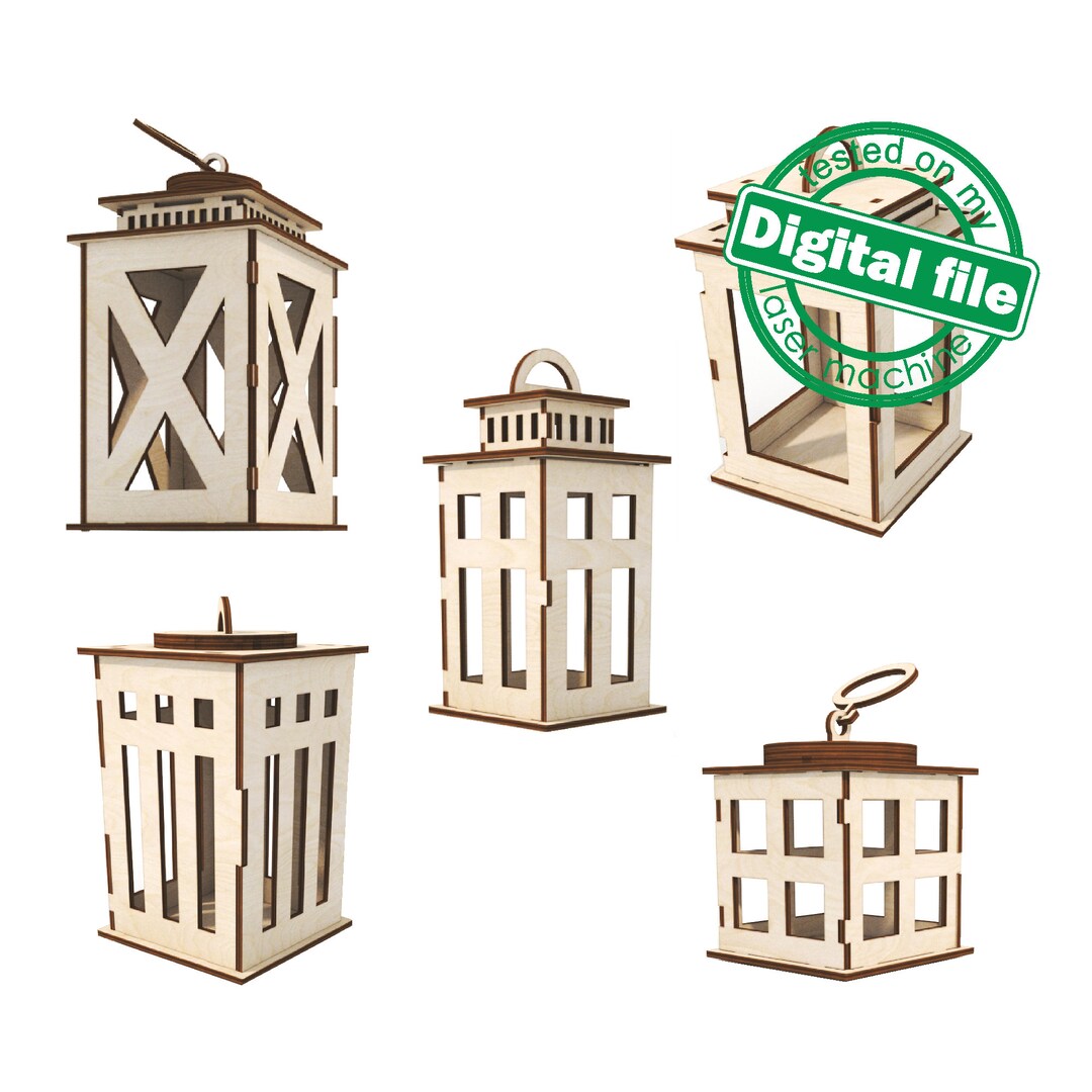 DXF, SVG Files for Laser Lantern Candle Holder, Five Different Designs ...