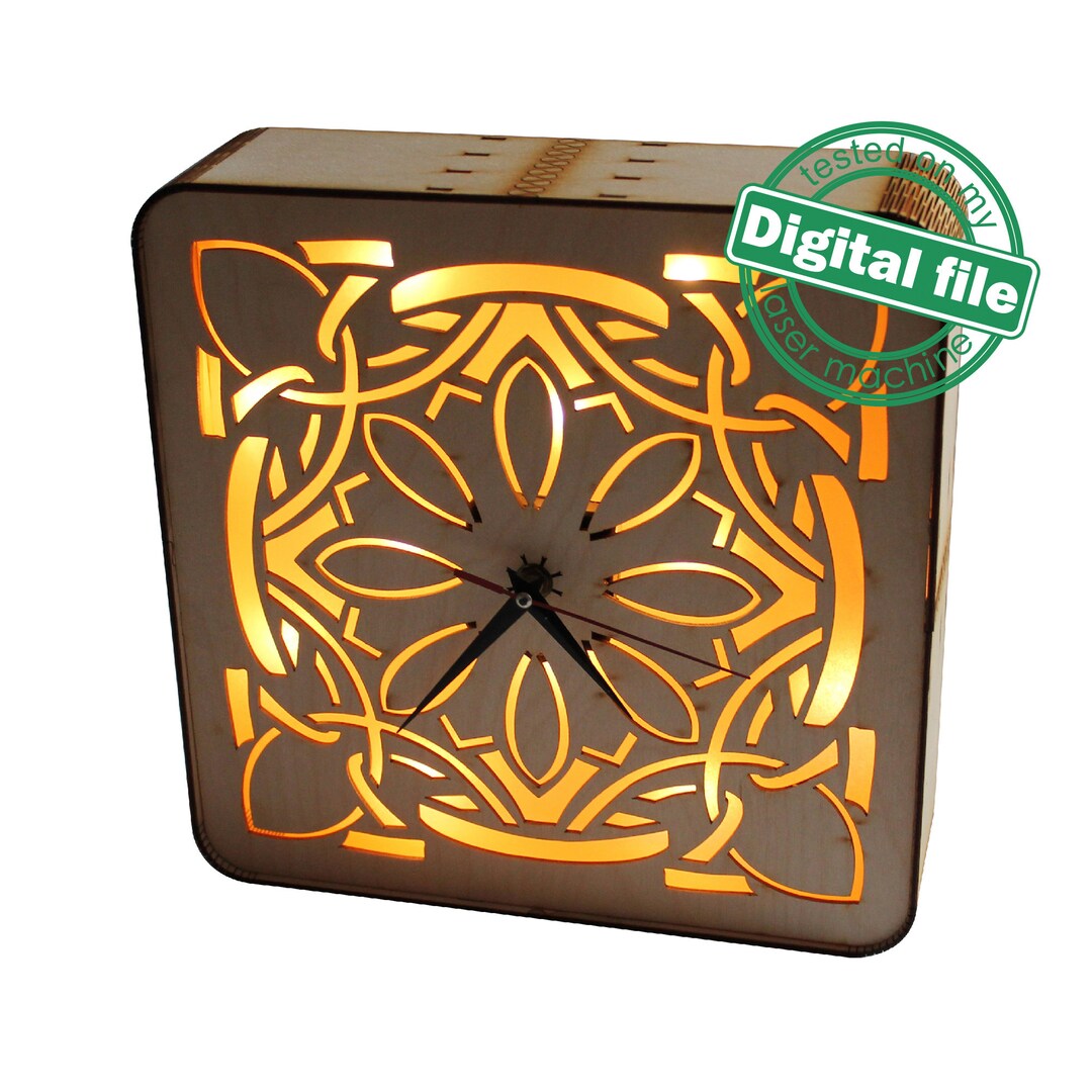 DXF, SVG Files for Laser Light Box Unique Clock, Openwork Mandala ...