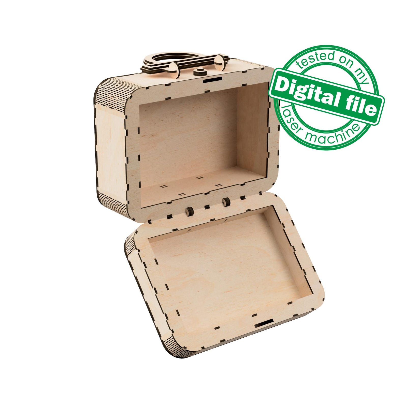 Laser Cut Wooden Suitcase Box Template: Rotating Lock Design (digital ...