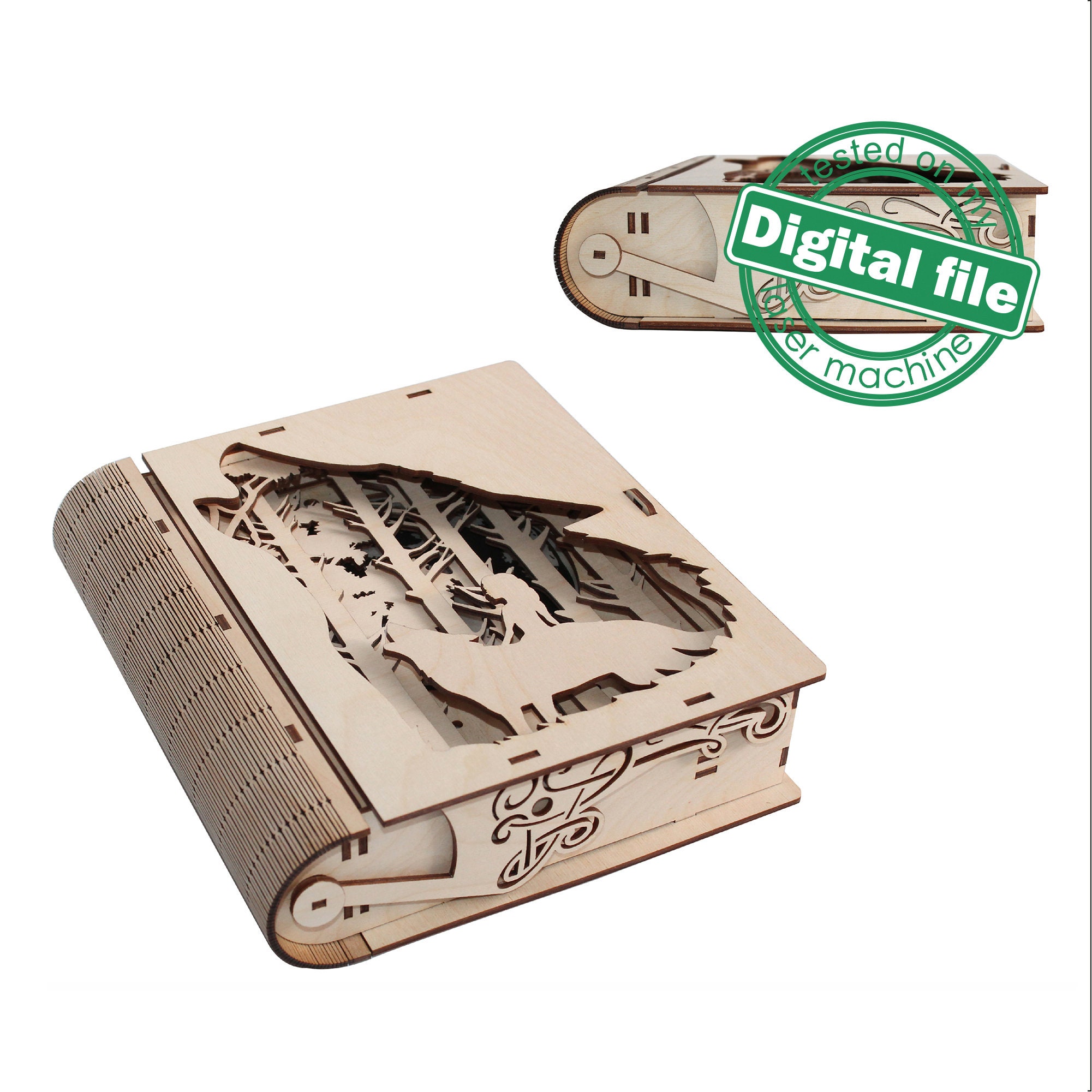 DXF SVG Files for Laser Light Box Book Wolf and Girl in the - Etsy