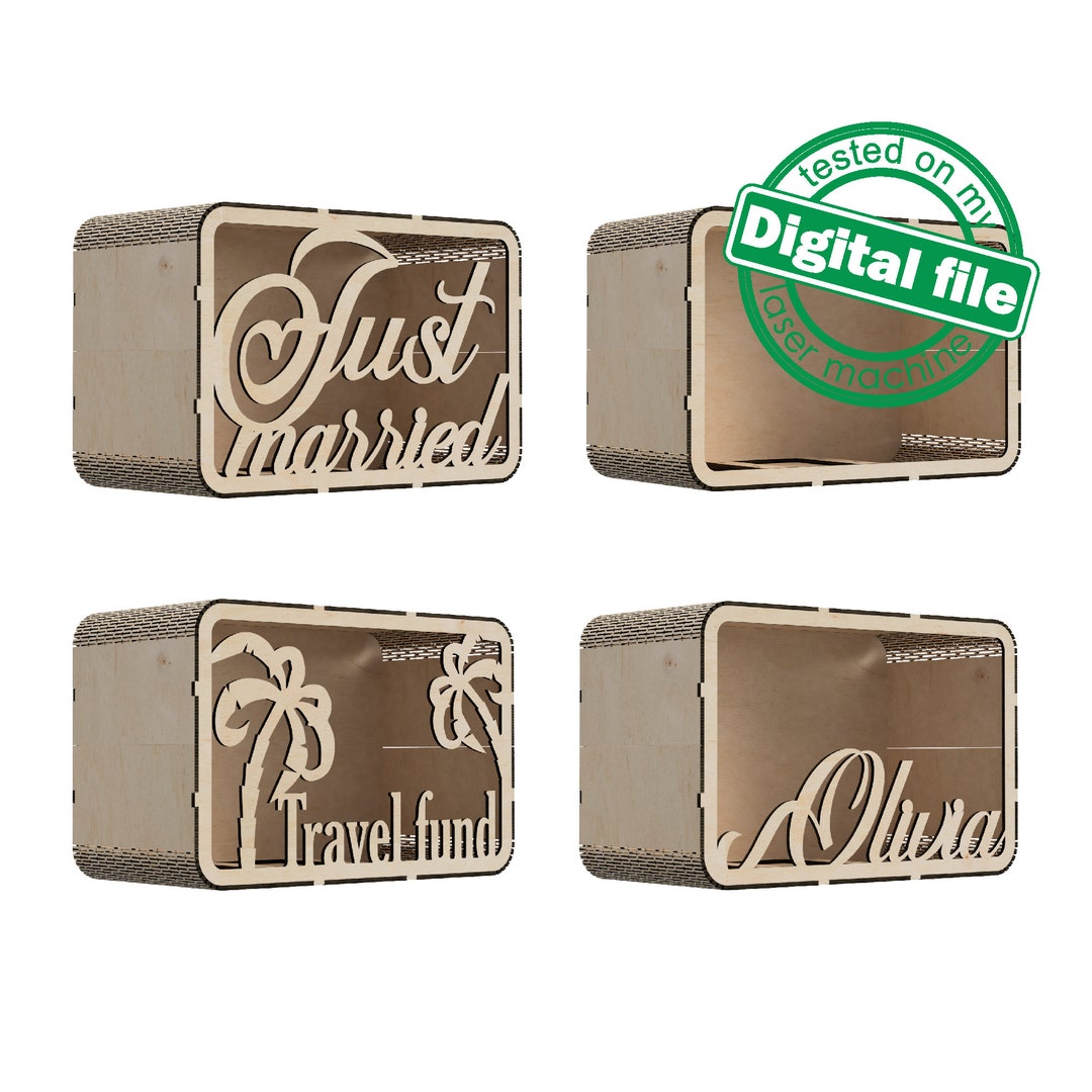 Laser Cut Piggy Bank SVG DXF: Wedding Card Box, Travel Fund (digital ...