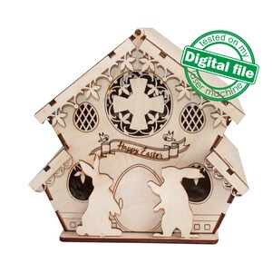 DXF, SVG Files for Laser Easter Bunny Candy House, House With Opening ...