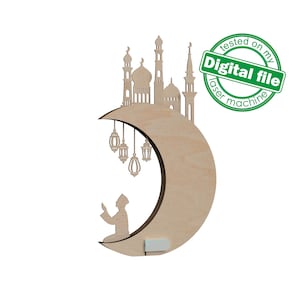 DXF, SVG Files for Laser Light-up Crescent Moon, Islamic Lightbox ...
