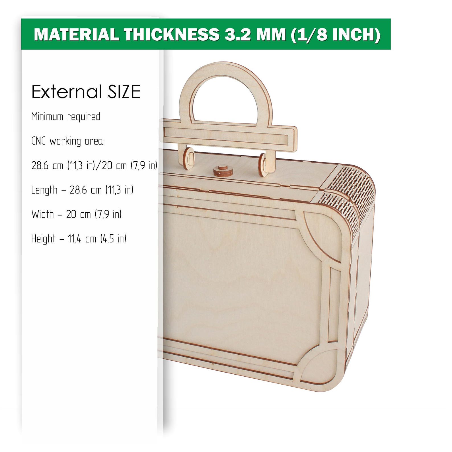 Laser Cut Wooden Suitcase Box Template: Rotating Lock Design (digital ...