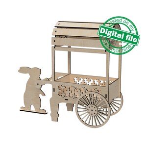 DXF, SVG Files for Laser Easter Bunny With Cart Candy Cart, Vector ...