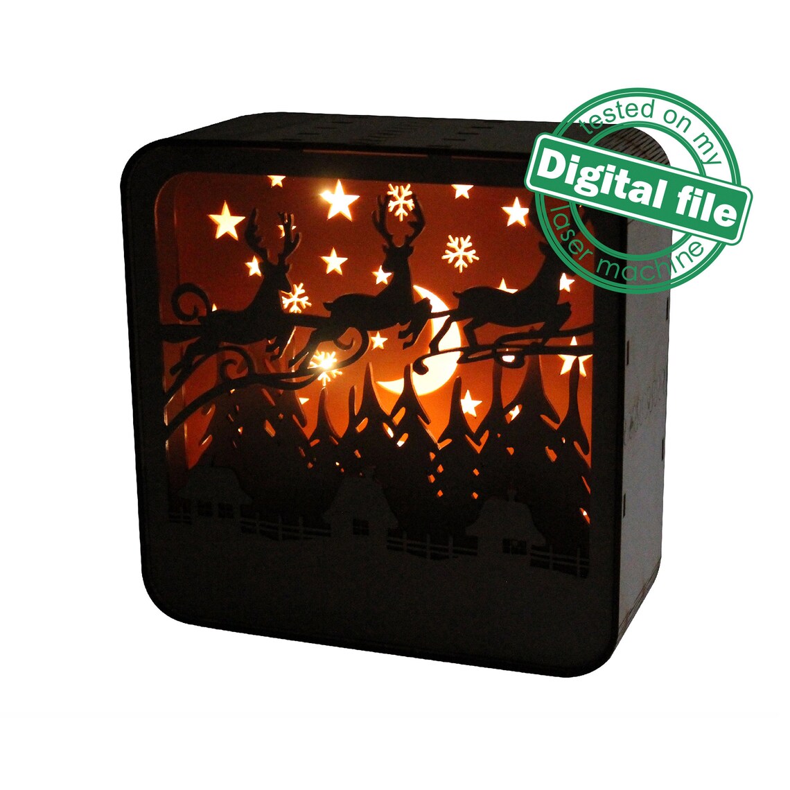 DXF, SVG Files for Laser Light Box Christmas Village, Flying Reindeer ...