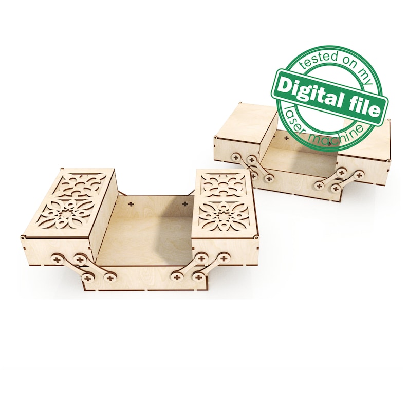 DXF, SVG Files for Laser Box With Sliding Drawers, Opening Carved Cover ...