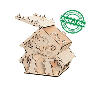 DXF, SVG Files for Laser Easter Bunny Candy House, House With Opening ...