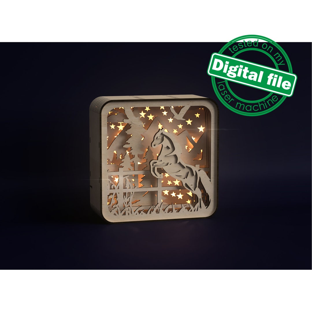 DXF, SVG Files for Laser Light Box Horse and Mountains, Shadowbox ...