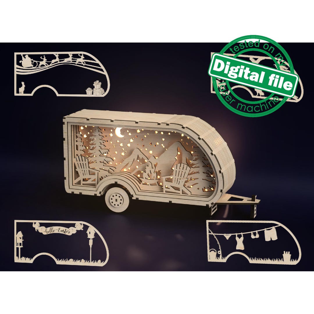 Laser Cut Light Box Travel Trailer: Seasonal Panels SVG DXF (digital ...