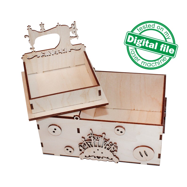 DXF, SVG Files for Laser Craft Box Sewing Machine, Vintage Sewing Box ...