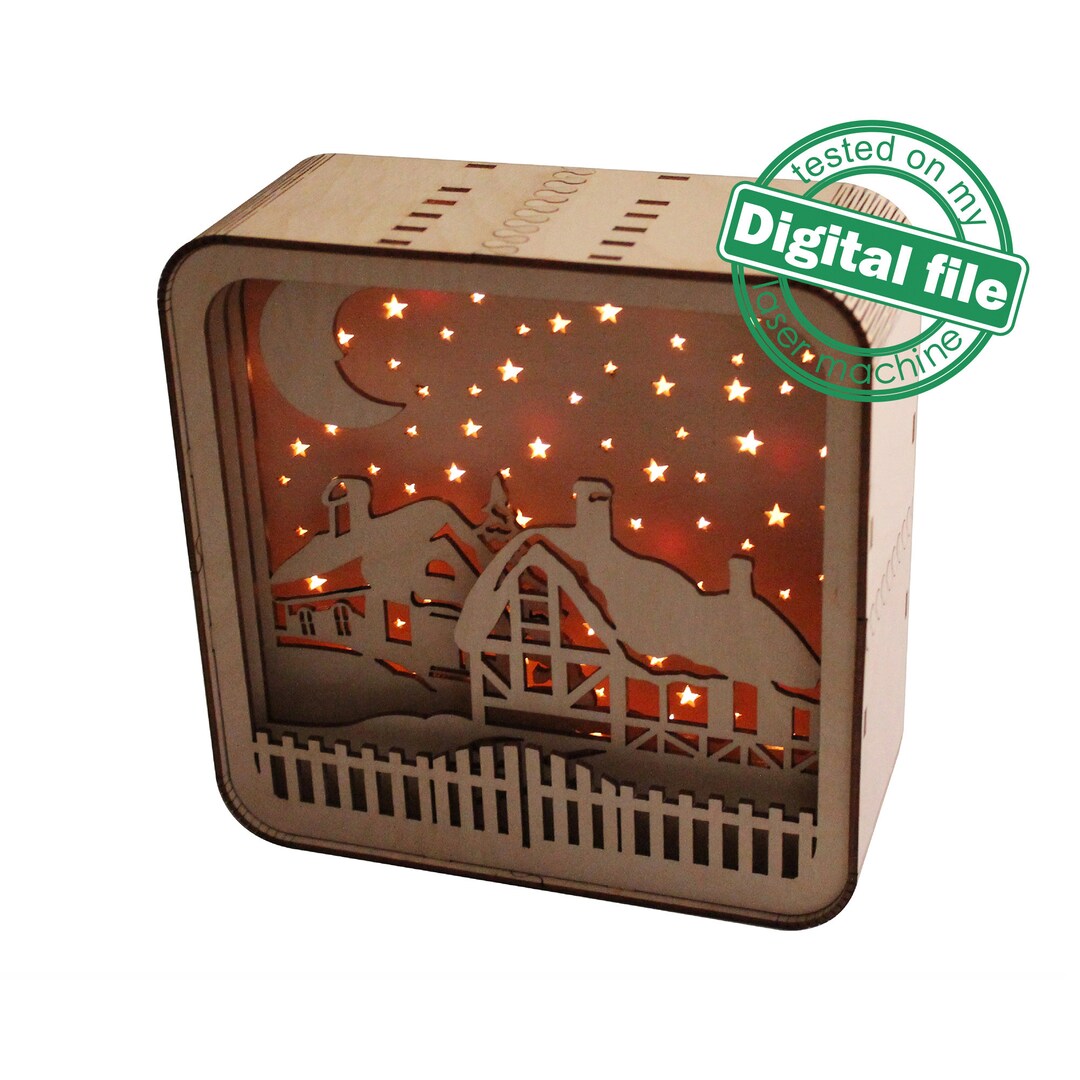 DXF, SVG Files for Laser Light Box Christmas Village, Shadow Box, Light ...