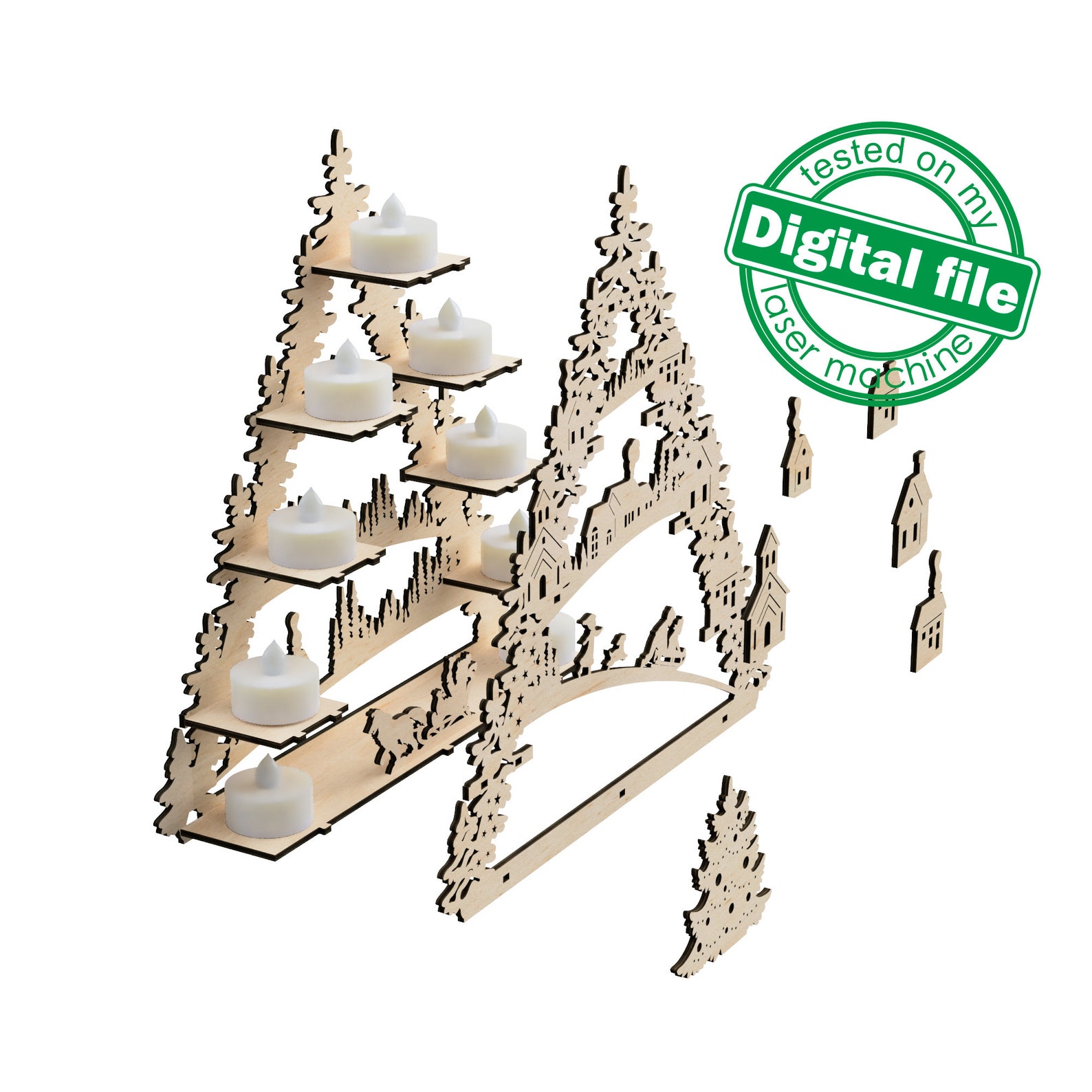 DXF, SVG Files for Laser Tea Candle Holders, Centerpiece Tree, Light-up ...