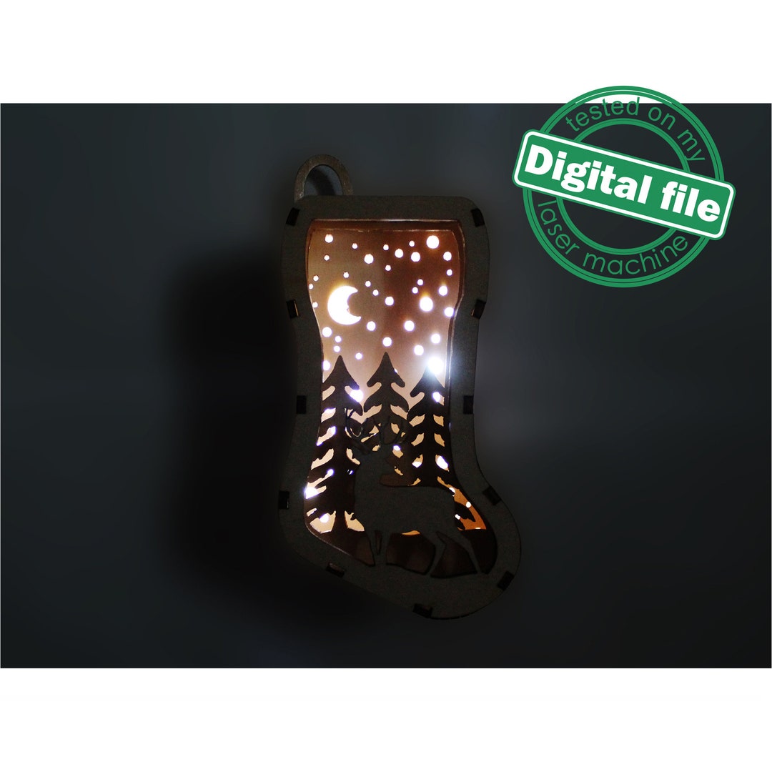 Laser Cut Christmas Stocking Ornament: Deer Scene SVG DXF (digital File ...