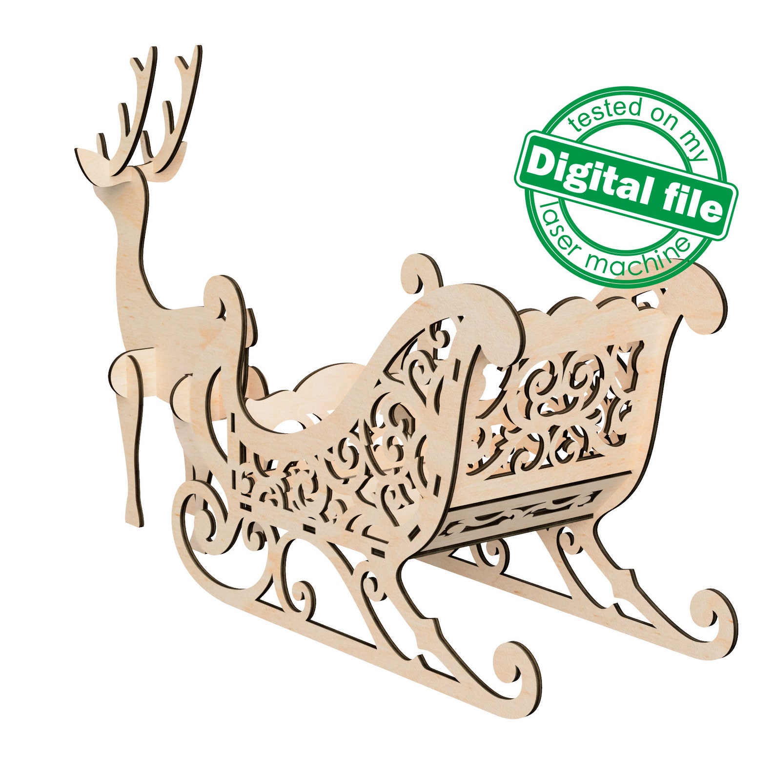 DXF, SVG Files for Laser Christmas Sleigh and Reindeer, Mantel Decor ...