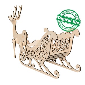 DXF, SVG Files for Laser Christmas Sleigh and Reindeer, Mantel Decor ...