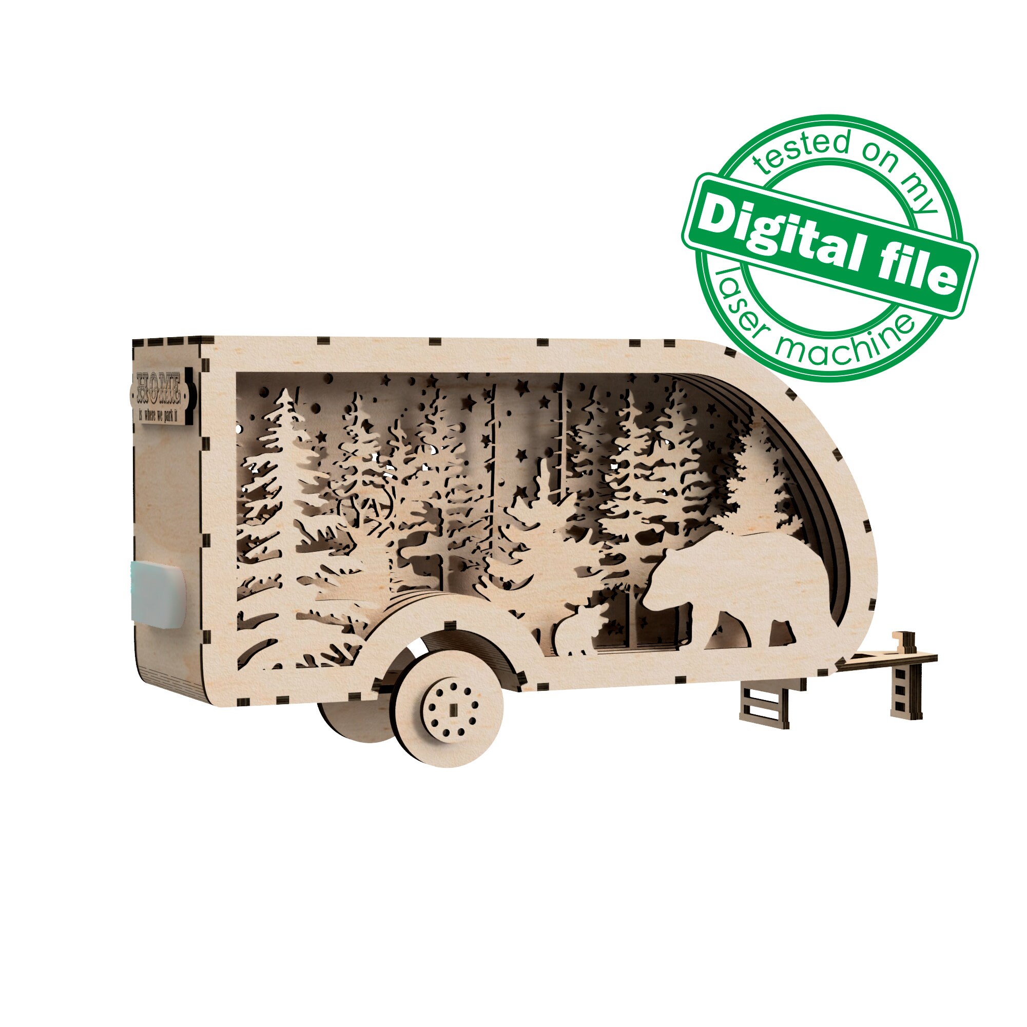 DXF, SVG Files for Laser Light Box Travel Trailer, Deer, Bear, Forest ...