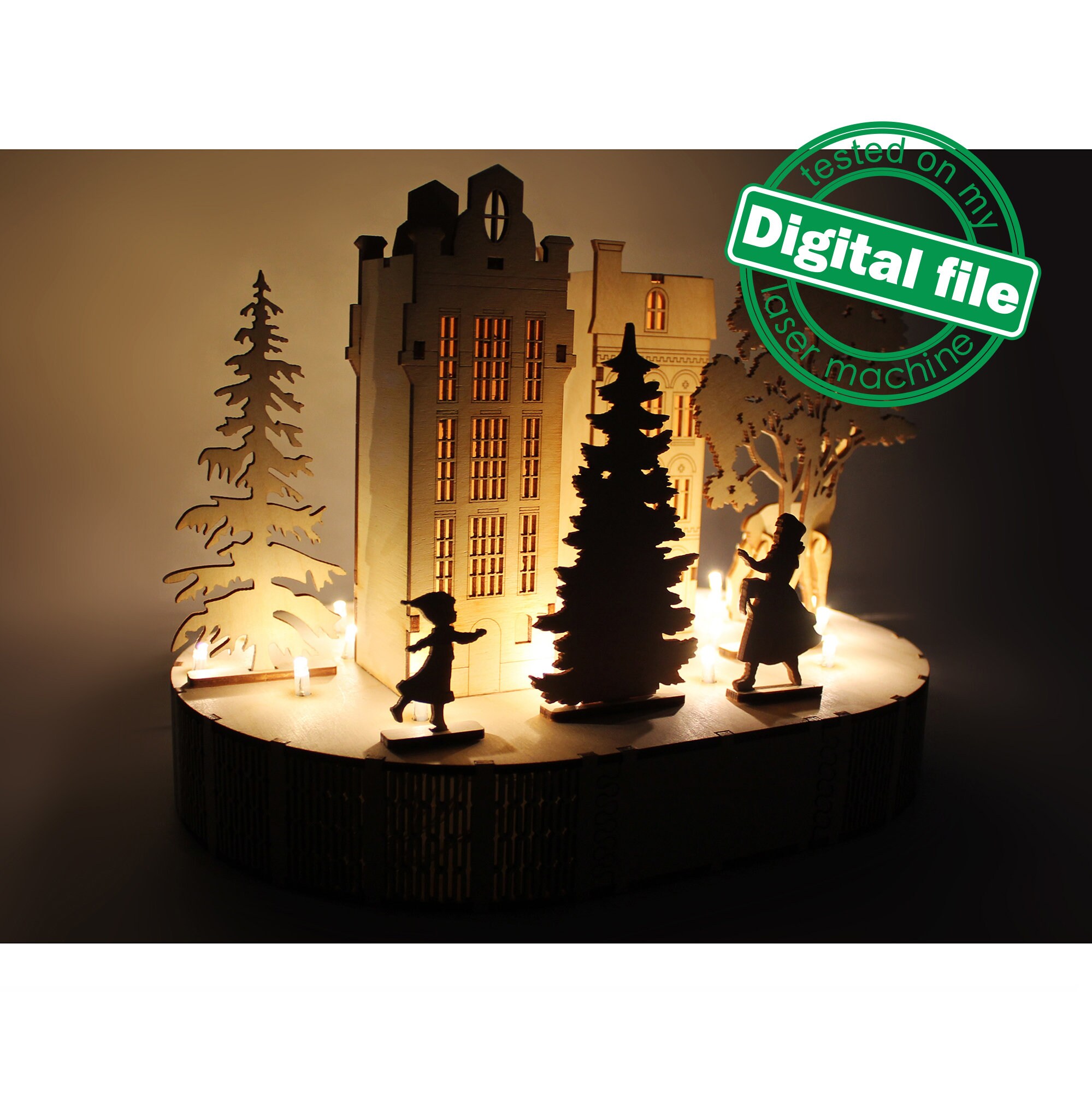 DXF, SVG File for Laser Woodland Winter Christmas Decoration, Light-up ...