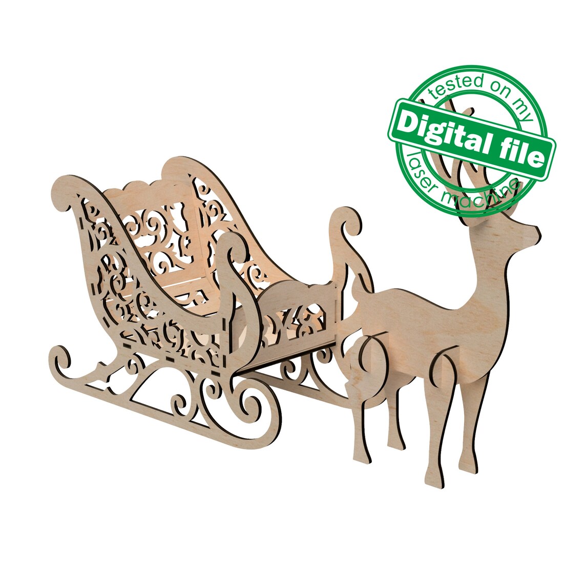 DXF, SVG Files for Laser Christmas Sleigh and Reindeer, Mantel Decor ...