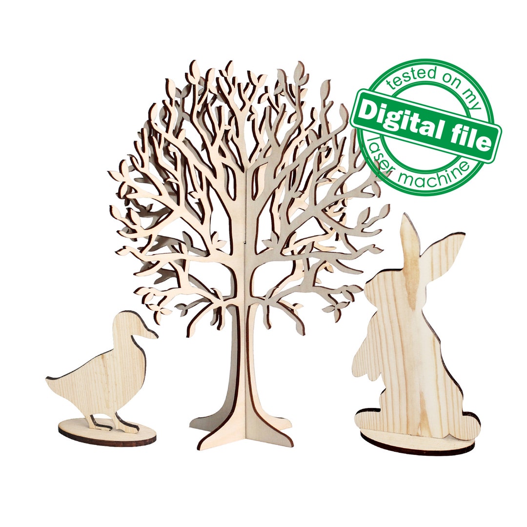 DXF, SVG-Dateien für die Laser-Ostern Dekoration Ente, Hase, Baum, 2 ...