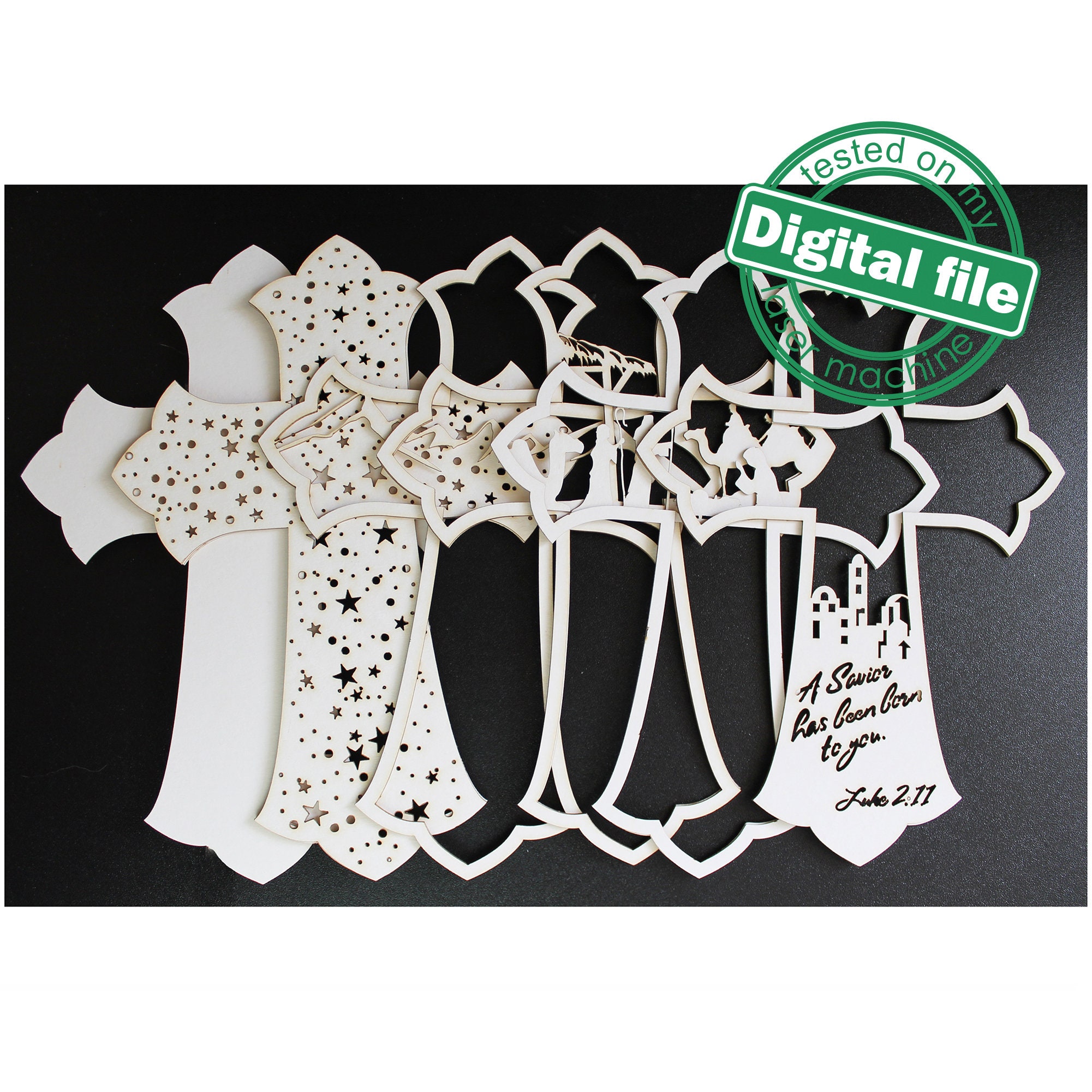 DXF SVG Files for Laser Light Cross A Savior Has Born to You - Etsy