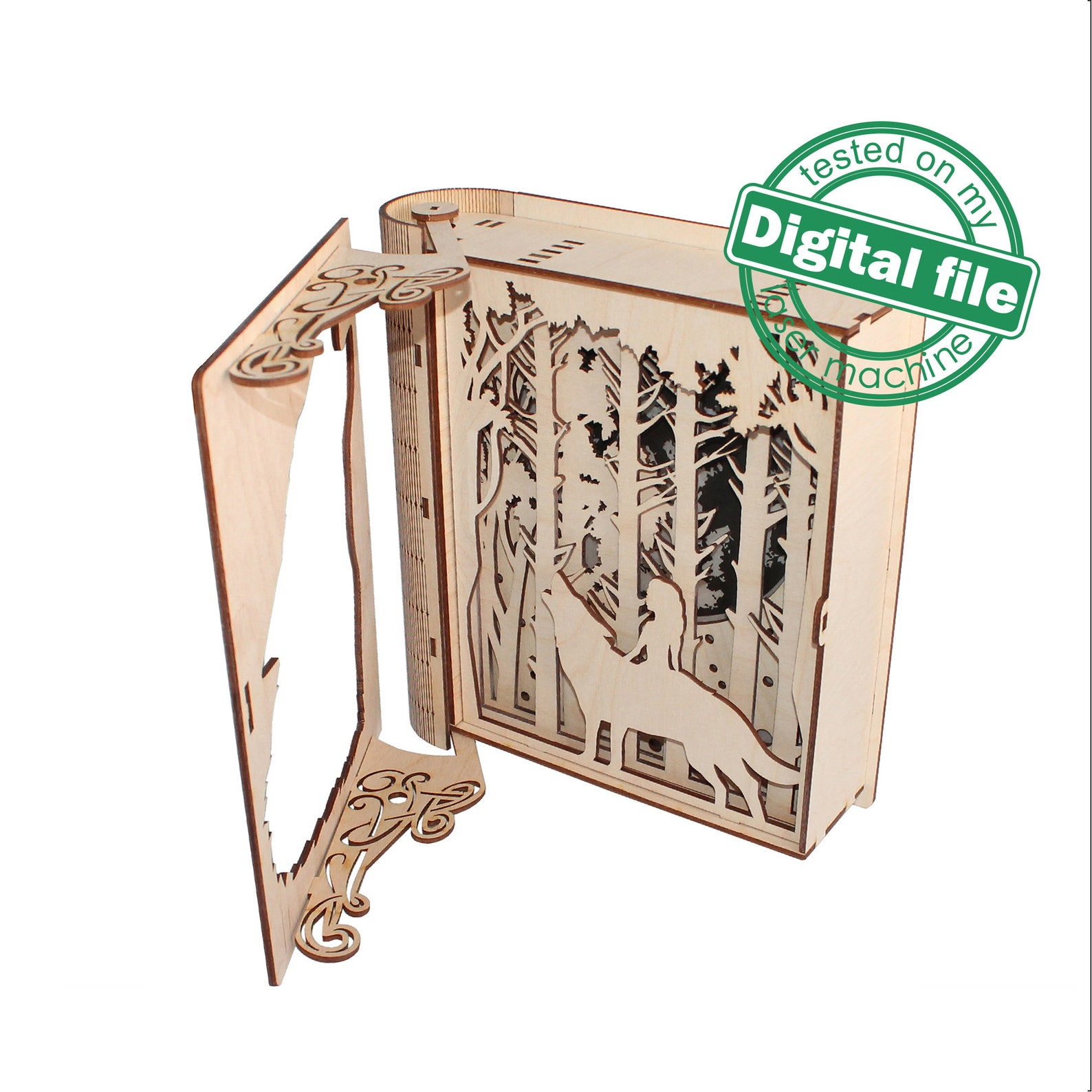 DXF SVG Files for Laser Light Box Book Wolf and Girl in the - Etsy