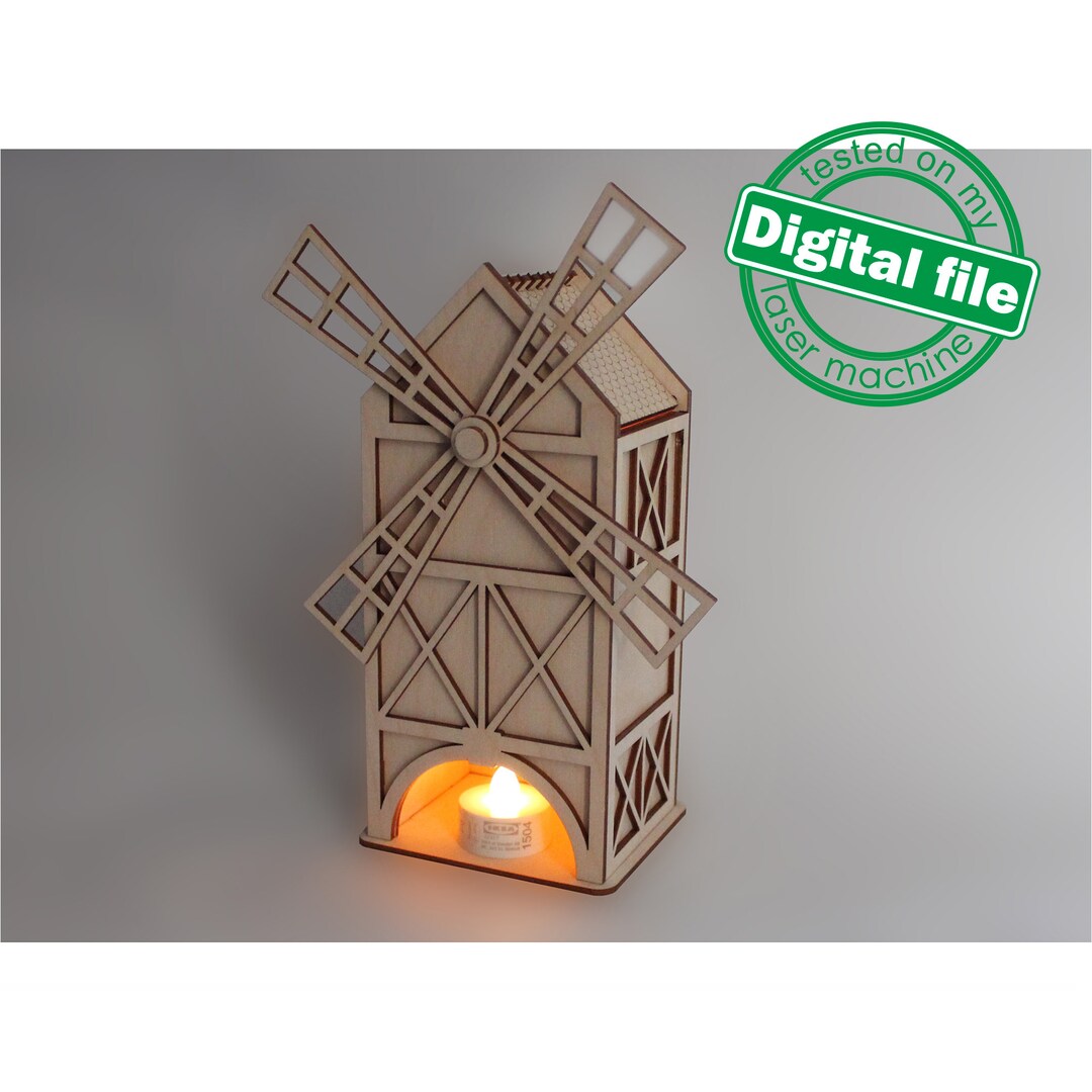 DXF, SVG Files for Laser Light-up Wooden Windmill, Tea Light Candle ...