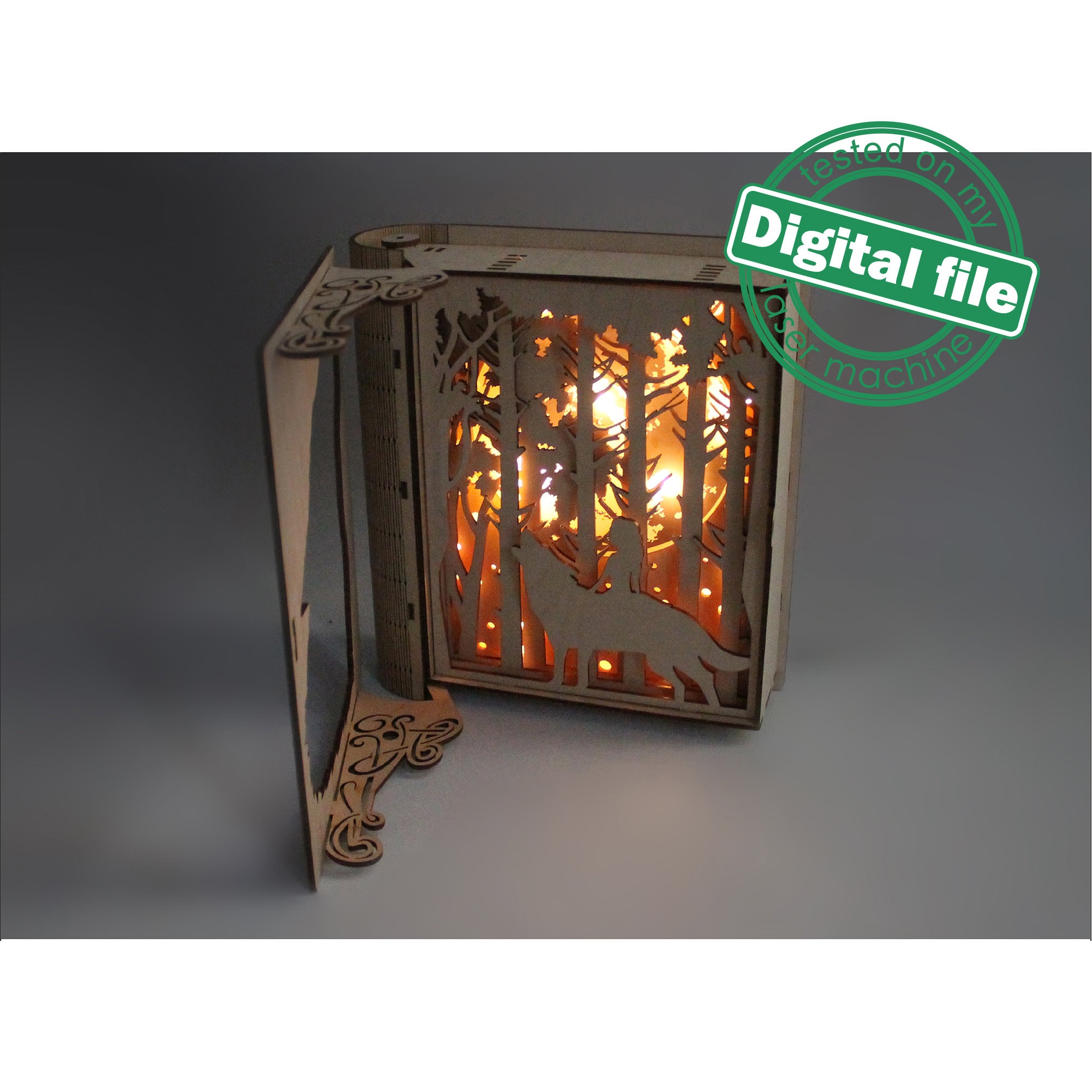 DXF, SVG Files for Laser Light Box Book Wolf and Girl in the Forest ...