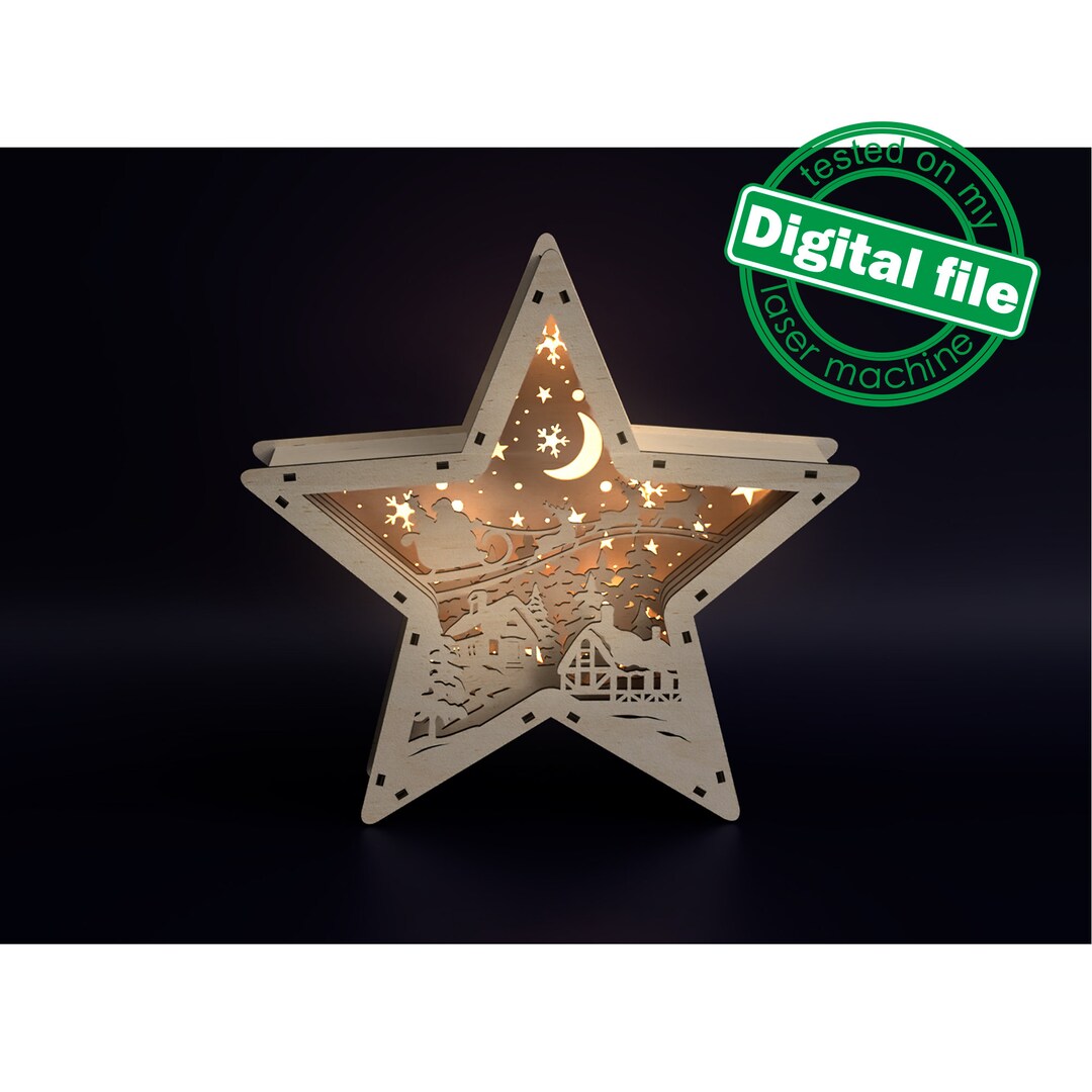 Christmas Marquee Star Light Laser Cut Files: Santa, Village (digital ...