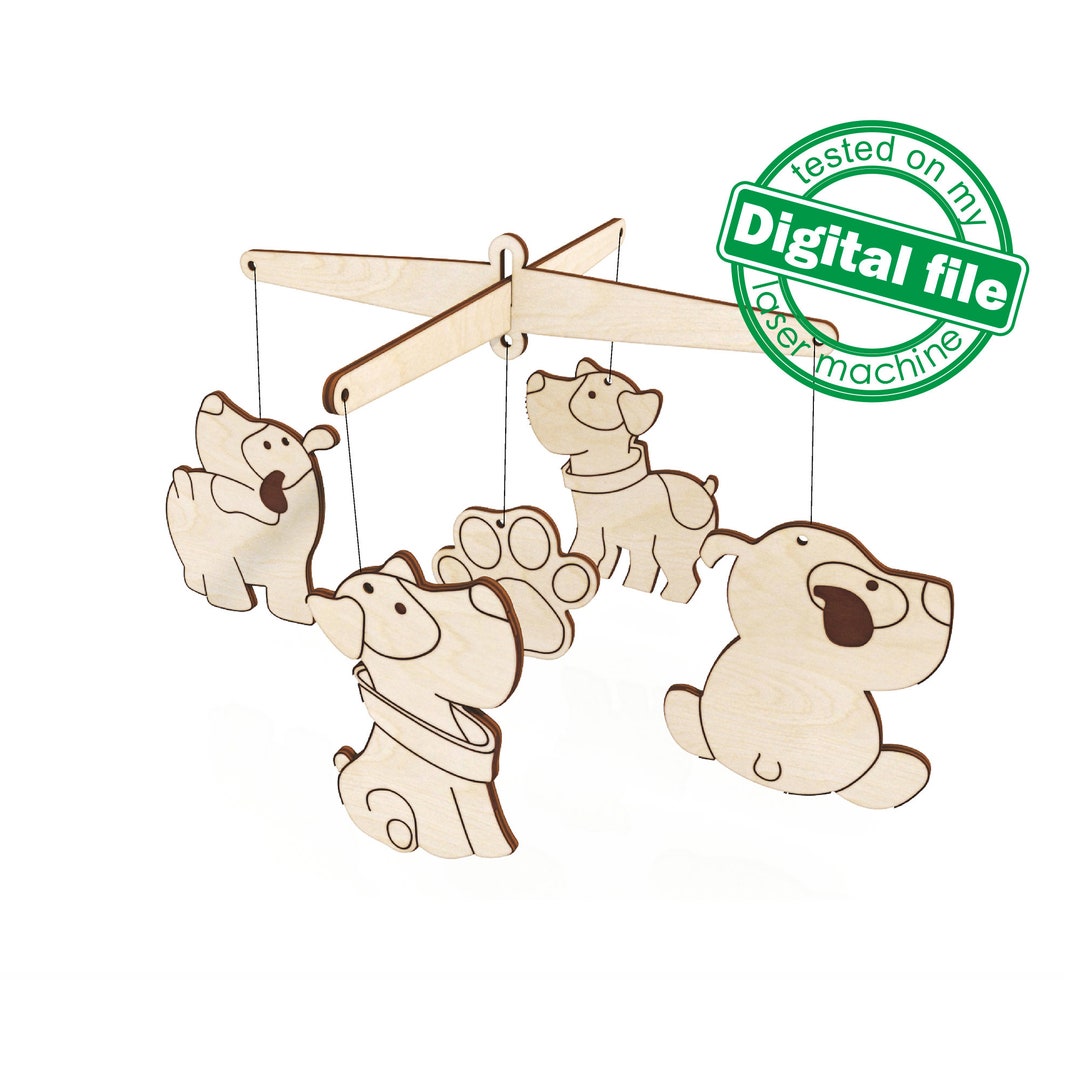 DXF, SVG Files for Laser Baby Mobile, Paint Your Own Puppies Nursery ...