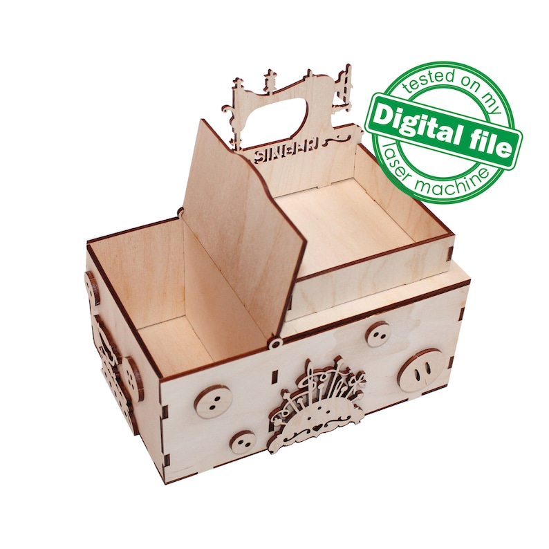 DXF, SVG Files for Laser Craft Box Sewing Machine, Vintage Sewing Box ...