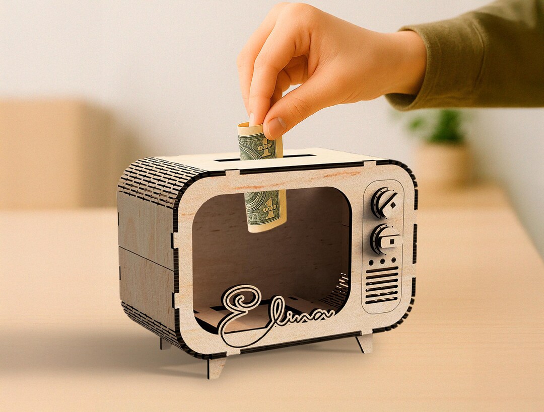 Personalized Retro TV Piggy Bank SVG | Interactive Money Box Template ...