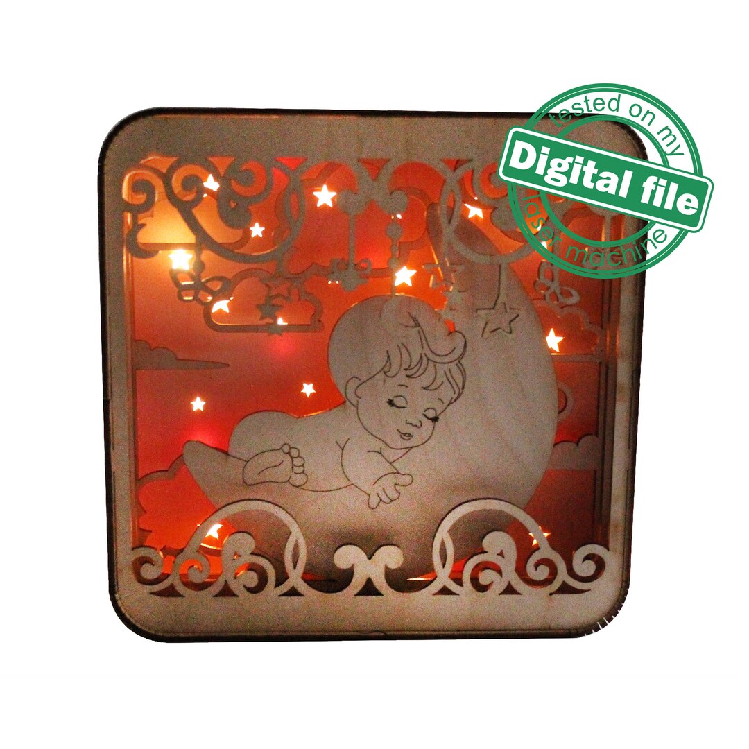 DXF, SVG Files for Laser Light Box Baby Sleep on the Moon, Vector ...