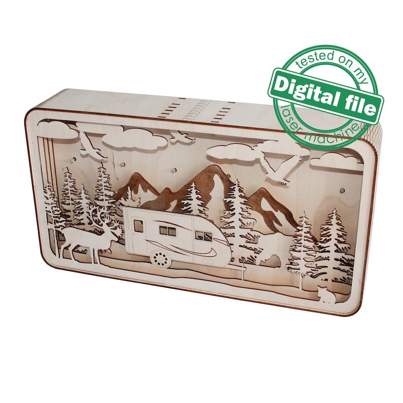 DXF SVG Files for Laser Shadow Box Travel Trailer Deer - Etsy