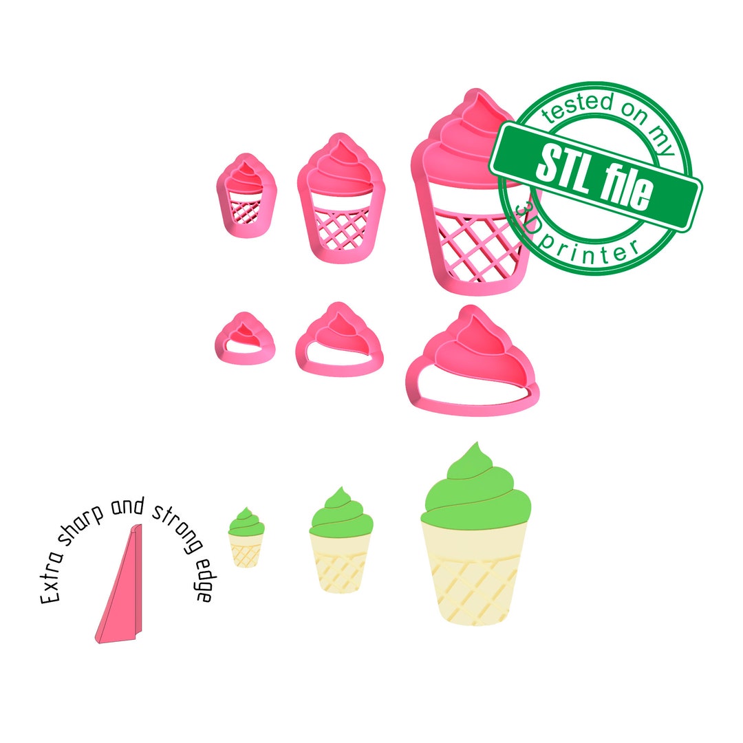 Ice Cream2, Summer Time Collection, 3 Sizes, Digital STL File for 3D Printing, Polymer Clay ...