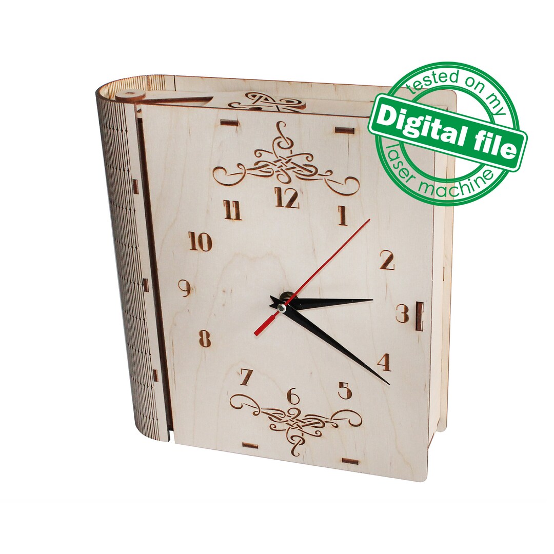 DXF, SVG Files for Laser Unique Modern Book Clock, Flexible Plywood ...