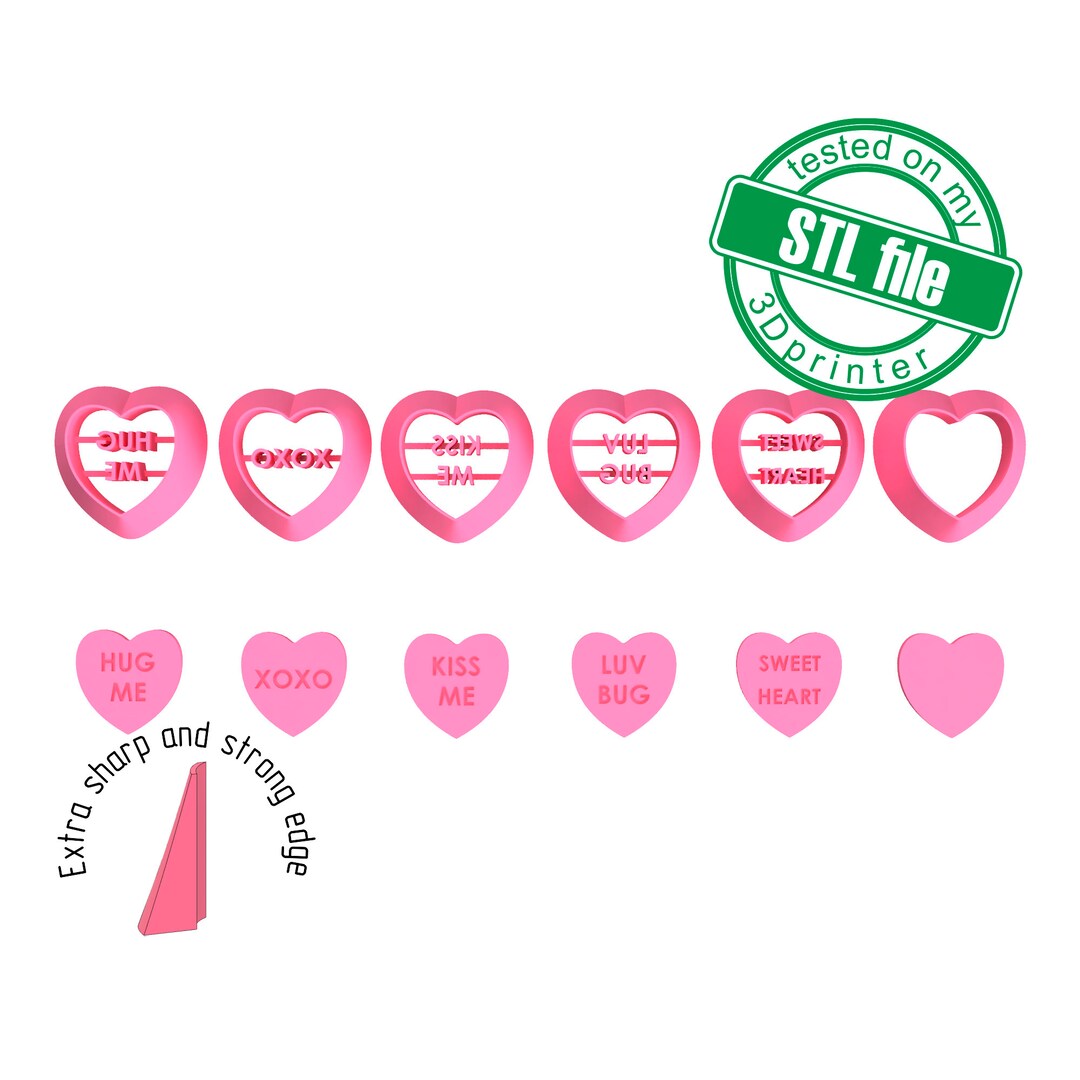 Valentine Heart Stamps, Conversation #2, 6 Designs, Digital STL File ...