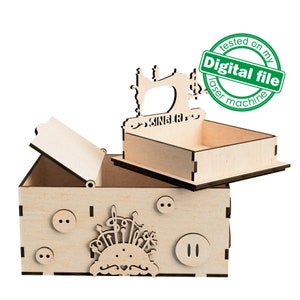 DXF, SVG Files for Laser Craft Box Sewing Machine, Vintage Sewing Box ...