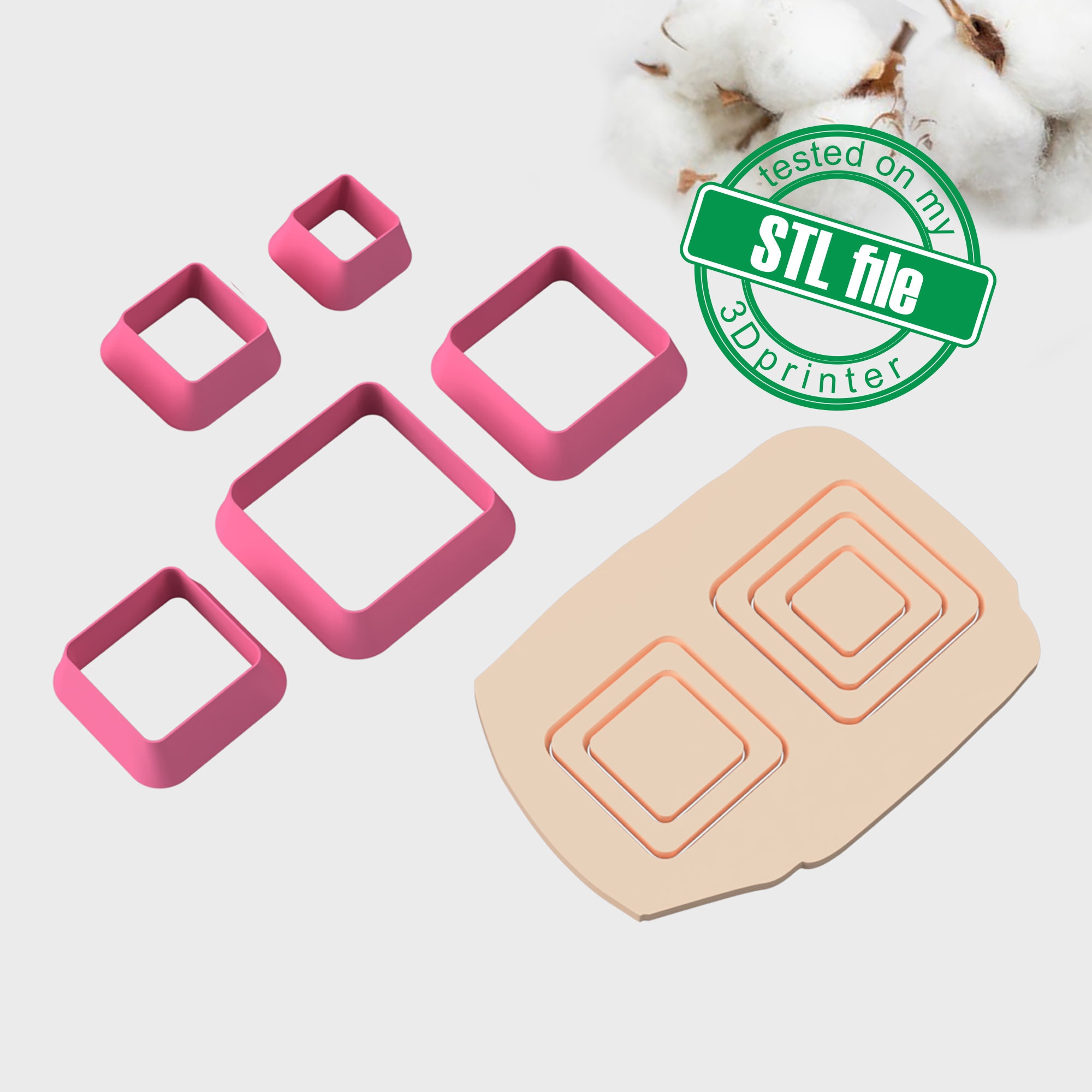Basic Shapes Square 5 Sizes Digital STL File for 3D - Etsy