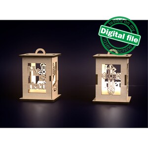 DXF, SVG Files for Laser Tiny Tea Light Candle Lantern, Cross, He is ...