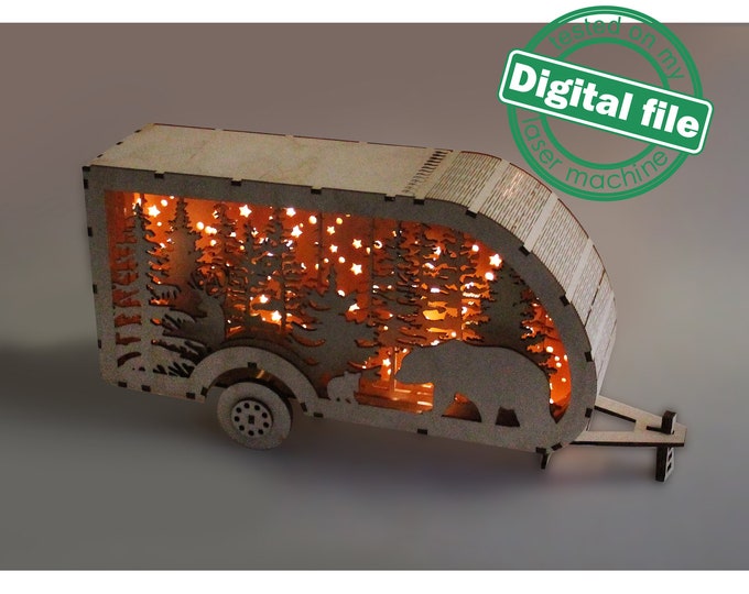 DXF, SVG Files for Laser Light Box Travel Trailer, Deer, Bear, Forest ...
