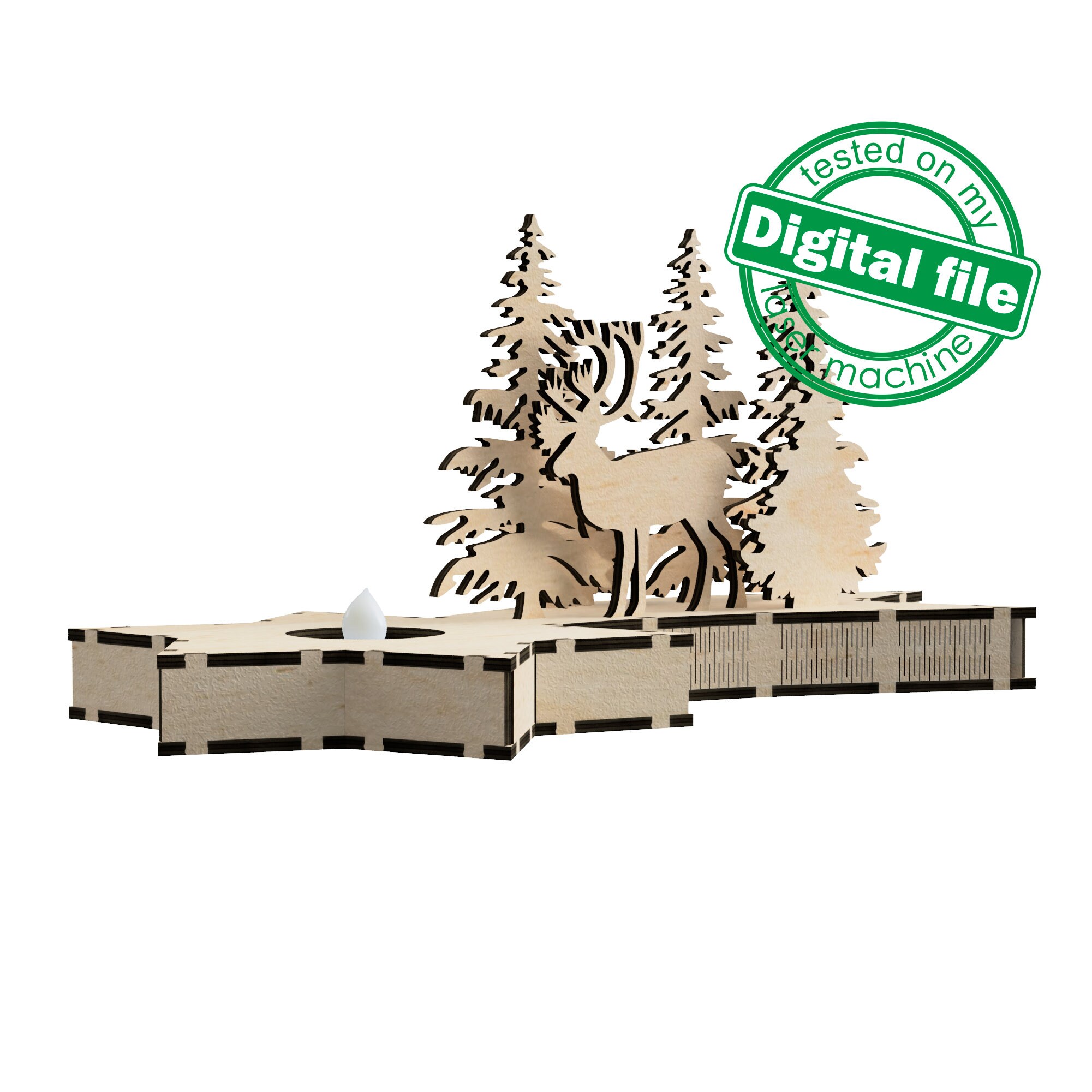 DXF, SVG Files for Laser Tea Сandle Holder Deer in Winter Forest ...