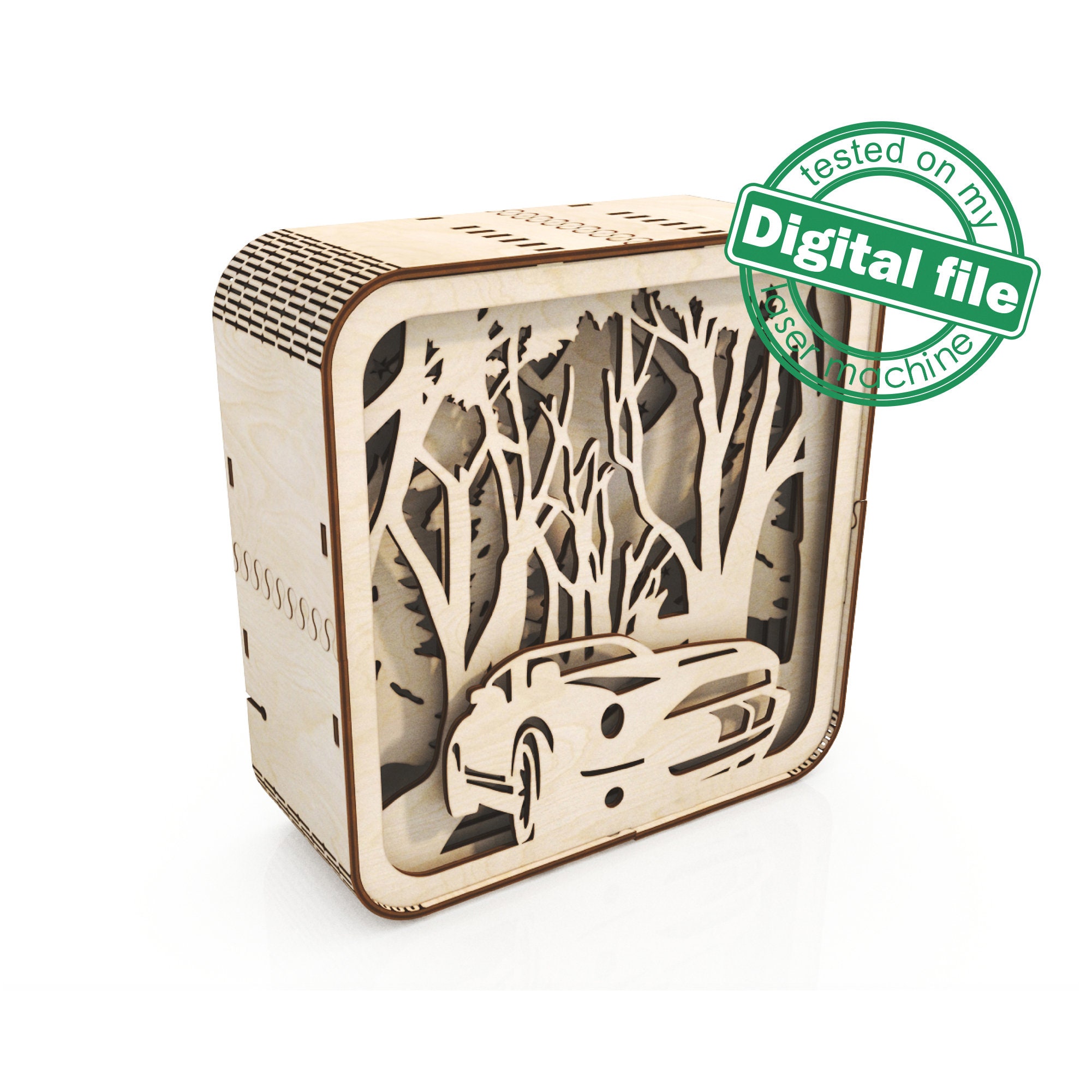 DXF SVG Files for Laser Light Box Car in Winter Forest - Etsy