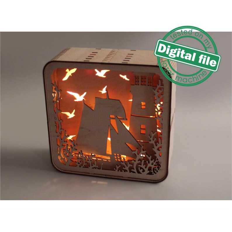 DXF, SVG Files for Laser Light Box Lighthouse, Ship, Vector Project ...
